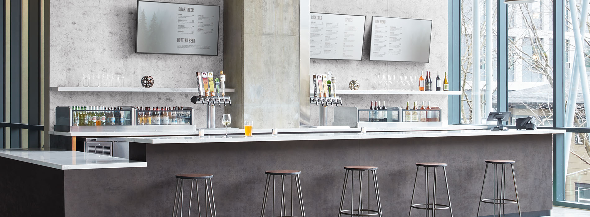 Bar featuring DecoMetal® Metal Laminate in M3723 Zinc Patina and ...