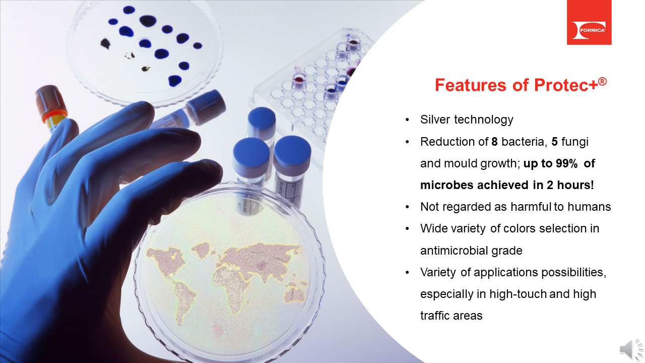 Formica Protec+ Antimicrobial High Pressure. A reduction of up to 99% ...